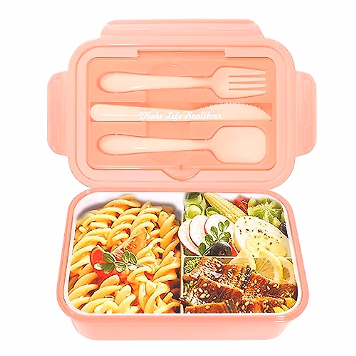 Alilizi Bento Box for Kids/Toddlers/Adults, 1400ML Insulated Lunch Box with 3 Compartments with Spoon & Fork, Durable for On-the-Go Meal, Food-Safe Materials and BPA-Free (Pink)