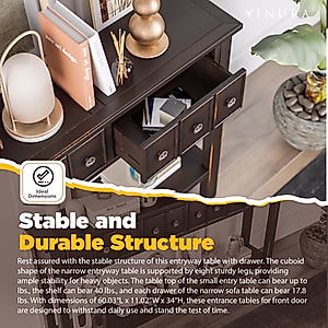 Venera Console Tables for Living Room - Solid Wood Black 60” Entryway Table with Storage - Behind Couch Table Skinny & Two Drawers - Environmental-Friendly Entry Way Table Home Furniture