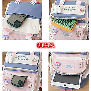 SAMAHBOE Kawaii Backpack set 5 Pcs School Backpack Cute Aesthetic Backpack Set Aesthetic School Bags Cute Bookbag with Badge& Plush Pendan,Shoulder Bag,Pencil Box,Tote Bag,Small Bag