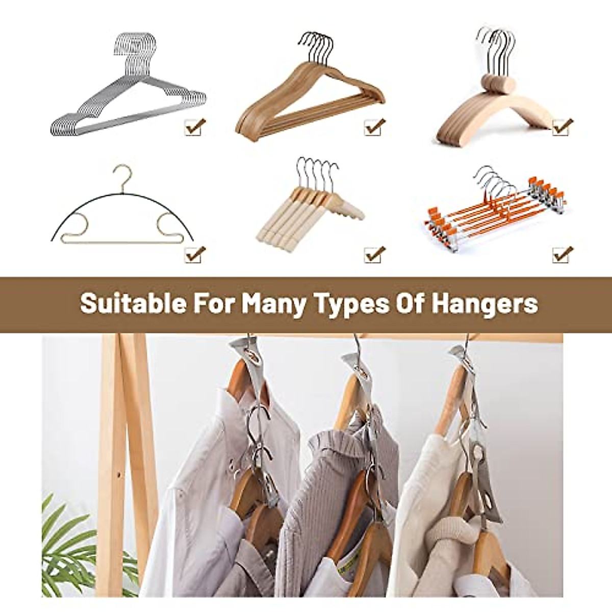 Closet Hanger Organizers, Space Saving Clothes Hanger Connector Hooks, Heavy Duty Hanger Extenders, Closet Hangers Space Savers for Shirts Pants (10)