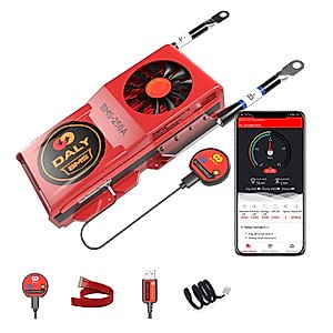 DALY Programmable Configurable Smart BMS with UART 16S 48V 250A LiFePO4 Battery Protection Module with Bluetooth PCB Protection Board with Balance Leads Wires BMS 48V with Cooling Fan