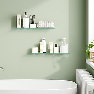 HOOBRO Glass Shelf for Bathroom, 19.7 Inch Bathroom Shelf Wall Mounted, Tempered Glass Shelf with Zn Alloy Brackets, Floating Shelf for Bathroom, Toilet, Room Decor, Silver SV06BJ01