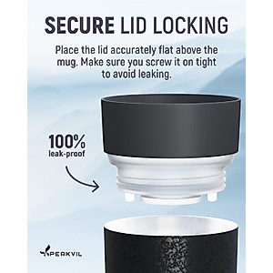 Peakvil 16 oz Insulated Thermos Travel Coffee Mug with Push Button Lid - Leakproof Reusable 304 Stainless Steel Tumbler Cup for Keep Hot/Ice