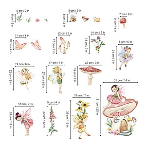 wondever Fairy Mushroom Wall Stickers Flowers Butterfly Elf Peel and Stick Wall Art Decals for Girls Bedroom Kids Room Baby Nursery