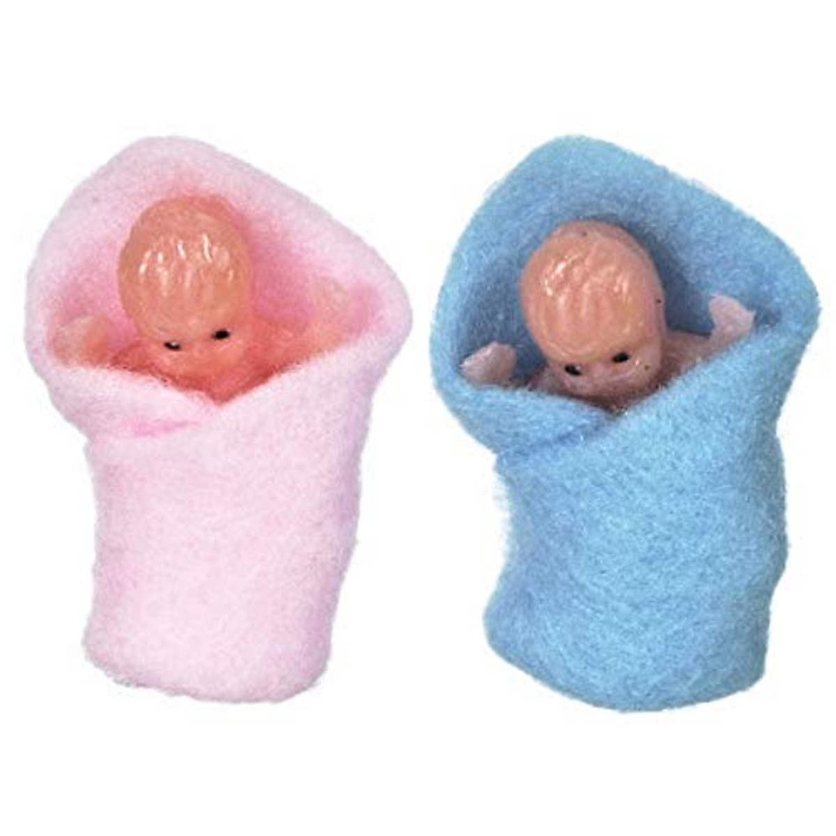 Small Miniature Baby Twins Swaddled in Soft Fleece Blankets for Dollhouses and Miniature Displays