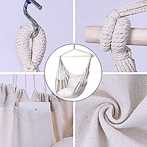 Hammock Hanging Swinging Chair, Hanging Chair for Bedroom - Max 265 Lbs - Balcony with Thick Cushion Beige - Steel Spreader Bar with Anti-Slip Rings - for Any Indoor or Outdoor Spaces (Beige)