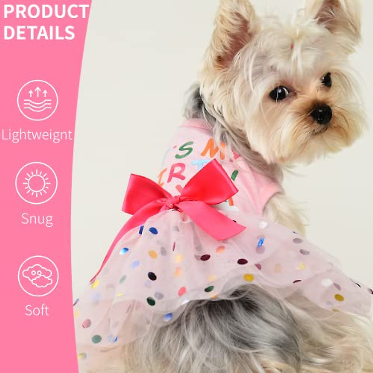 Dog Dress for Small Medium Dog Girl,Pet Puppy Tutu Princess Dress, Pink Female Dog Clothes, Girl Dog Birthday Outfit Apparel Party Dress, X-Large