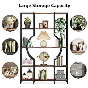Tribesigns 5-Tier Bookshelf and Bookcase, Vintage Tall Bookcase with 12 Open Display Shelves, Wooden Book Shelving Unit with Metal Frame for Home Office, Living Room, Bedroom