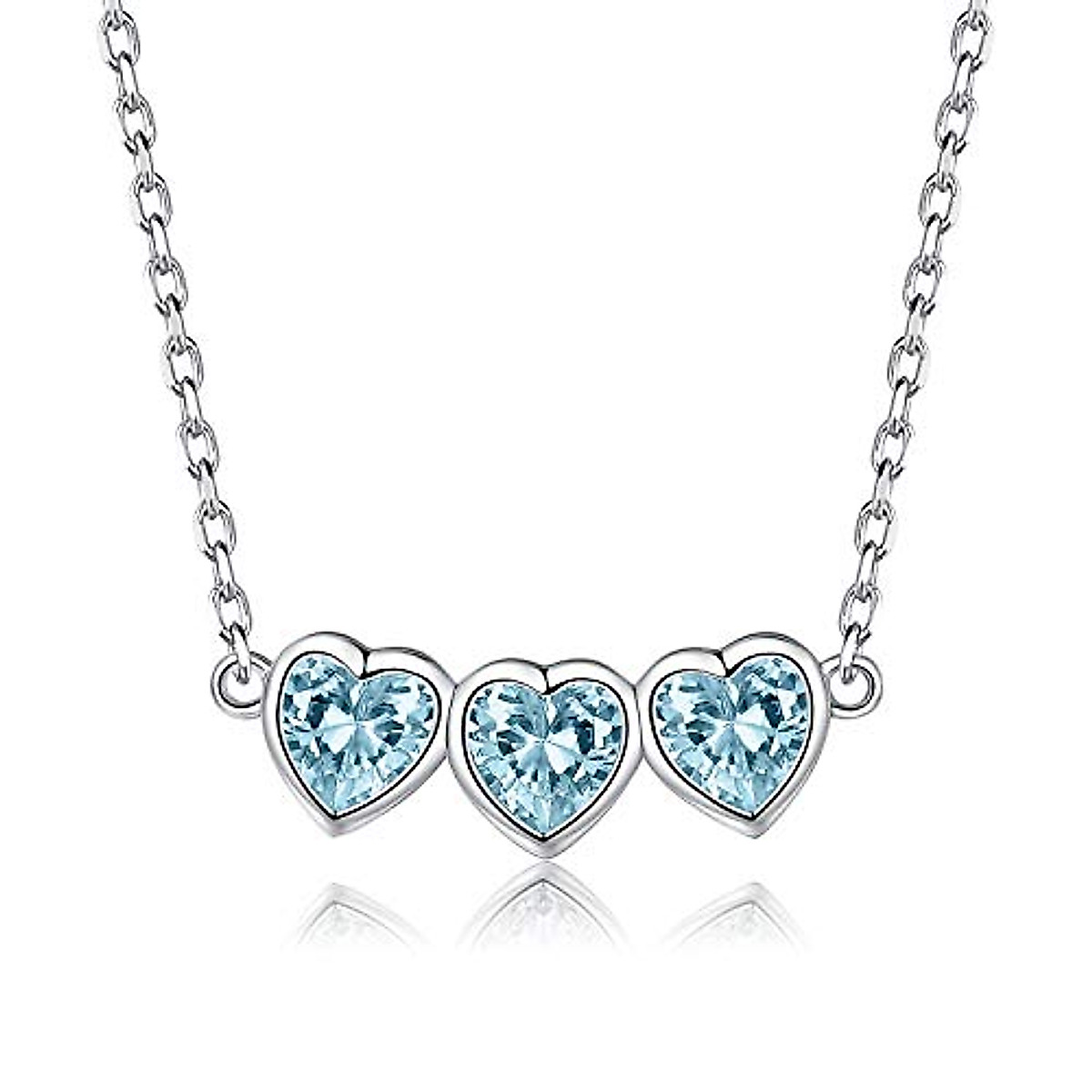 925 Sterling Silver March Choker Necklaces for Young Women Teens - Delicate Blue Heart Birthstone Choker for Women Christmas Birthday Anniversary Jewelry Gifts for Sister Daughter Friends