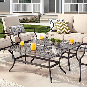 PatioFestival Patio Conversation Set 6 Pieces Metal Outdoor Furniture Seating Sets with Beige Thick Cushions, Rocking Chairs & Coffee Table & Loveseat