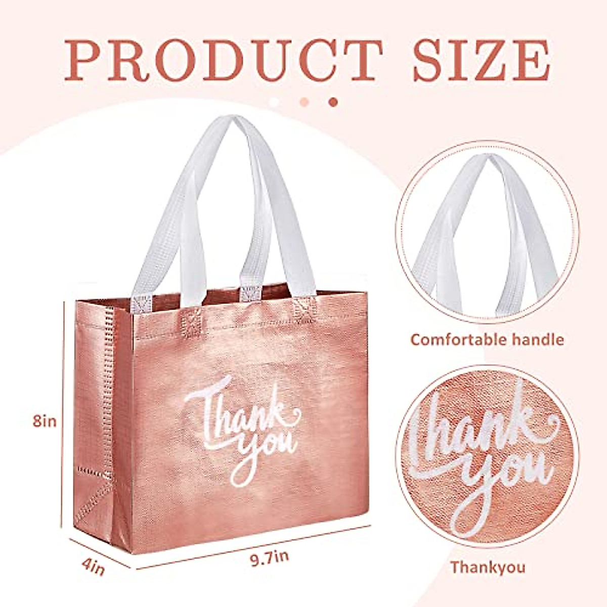 36 Pcs Rose Gold Gift Bags Bridesmaid Gift Bag Bachelorette Bags Gift Wrap Bags Non Woven Reusable Shiny Small Thank You Gift Bags, Tote Bags Bulk for Christmas Birthday Holiday 9.7 x 4 x 8 Inch