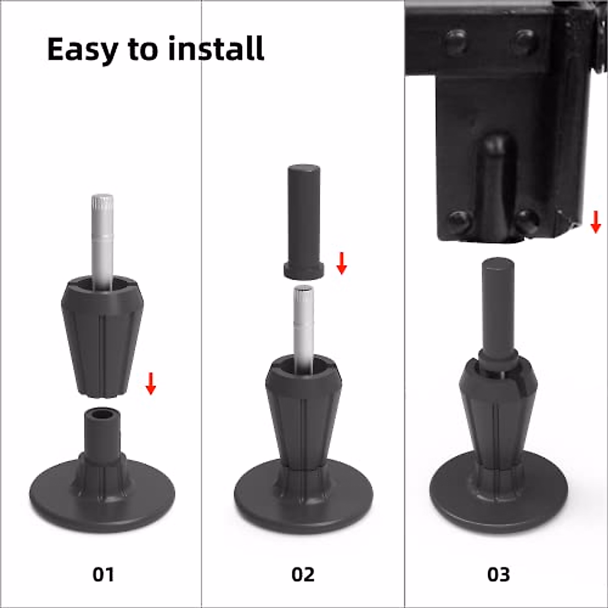 KOHOME 6Pcs Steel Stem Plastic Bed Frame Feet,Sturdy Bed Frame Legs for Replace Wheels,Black