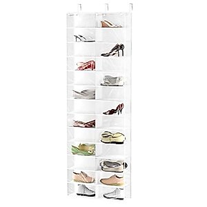 Libeder Clear Over the Door Shoe Organizer, 26 Sections Back of Door Shoe Storage,Shoe Shelves for Closet Door, Dustproof Shoe Holder on Door, White