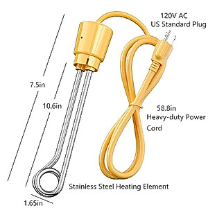 Water Heater, Immersion Water Heater, Bucket Water Heater, Submersible Water Heater 304 Stainless Steel Guard, Pool Heaters for Boiling Bath Water to Heat 5 Gallons of Water in Minutes