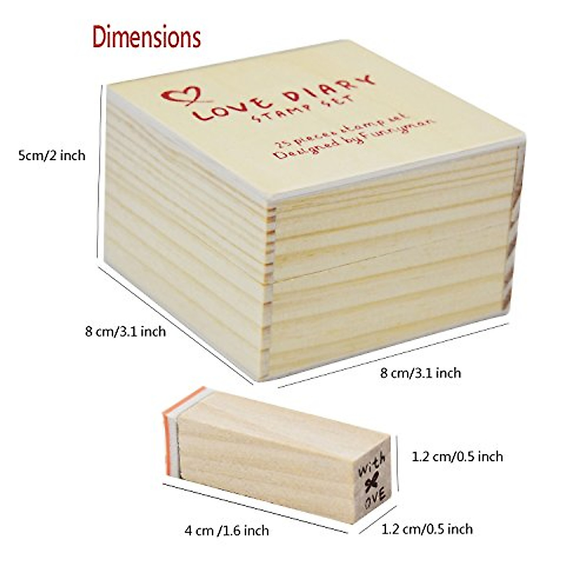 Wooden Rubber Stamps,Youkwer 25 Pcs Mini Cute DIY Diary Stamps Set with Wooden Box （25PCS，Love Diary）