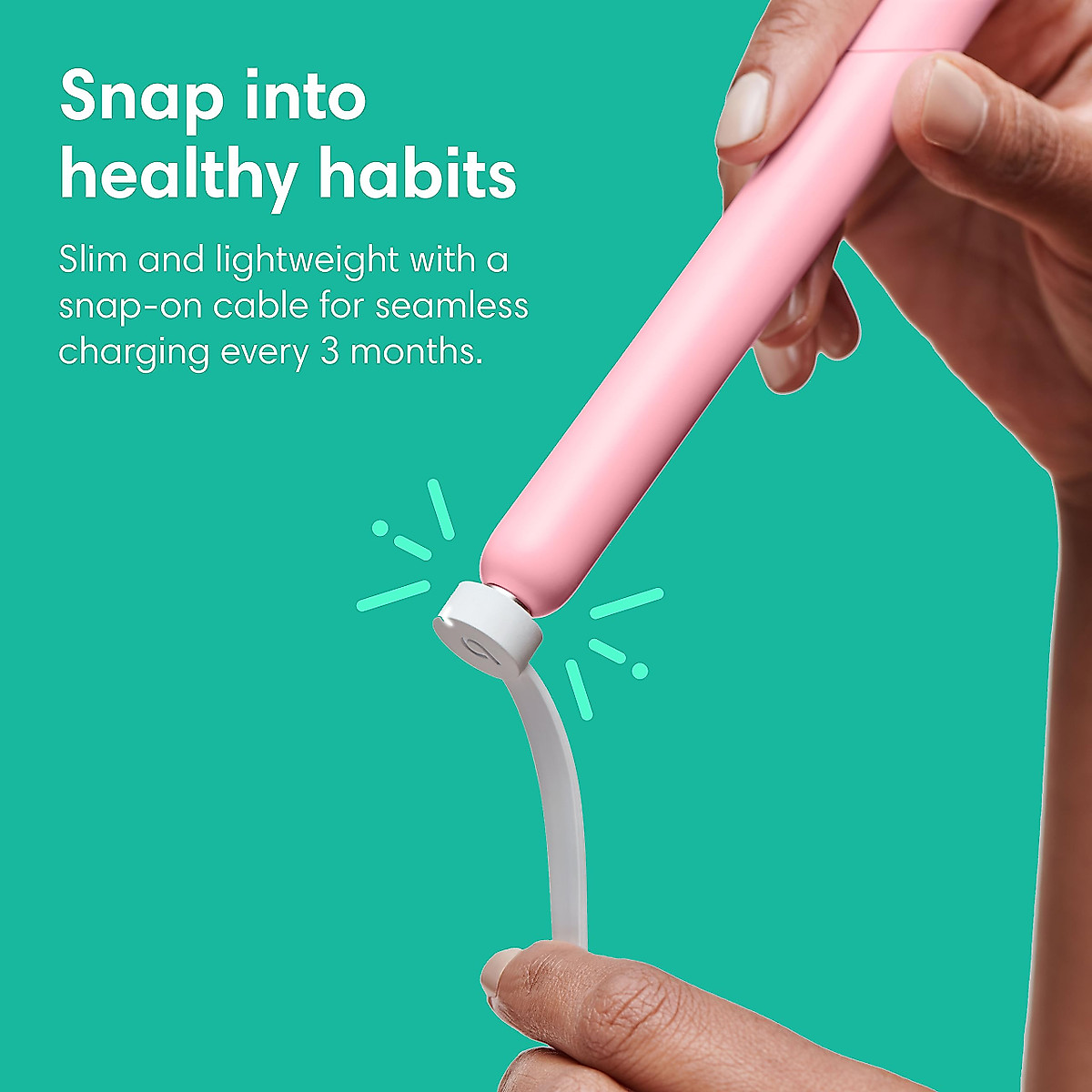 Quip Rechargeable Smart Sonic Toothbrush for Adults - Timed Electric Toothbrush with Bluetooth & Rewards App - Replaceable Brush Head, Soft Bristles, Metal Handle - Travel Toothbrush - All-Pink