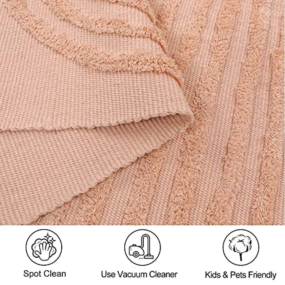 STARUIA Boho Pink Living Room Rug 5'x7' Washable Cotton Bedroom Rug, Woven Linear Tufted Nursery Area Rug with Tassels Accent Farmhouse Carpet for Teen Room Entryway Dorm