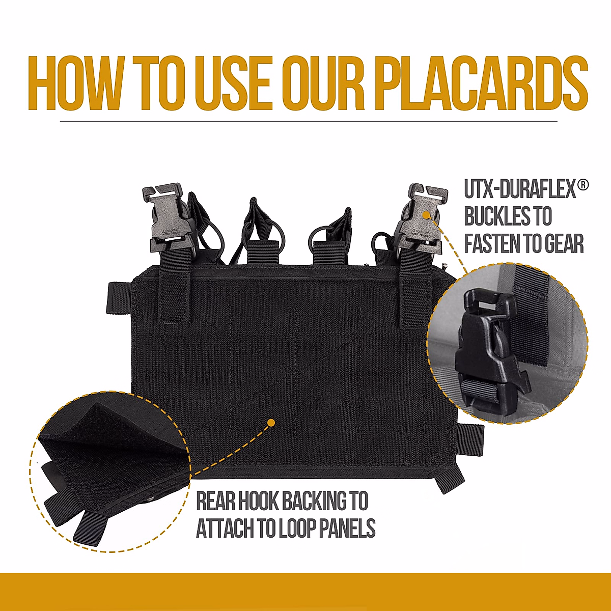 OneTigris SMG Magazine Pouch with Hook Backing Tactical Placard for MP5 MP7 Magazines with Elastic Retention Straps Black