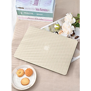 Seorsok Compatible with MacBook Air 13 Inch Case2022 2021 2020 2019 2018 Release A1932 A2179 M1 A2337 Touch ID,Elegant Leather Plastic Hard Shell Case Transparent Keyboard Cover,Beige Woven Fabric