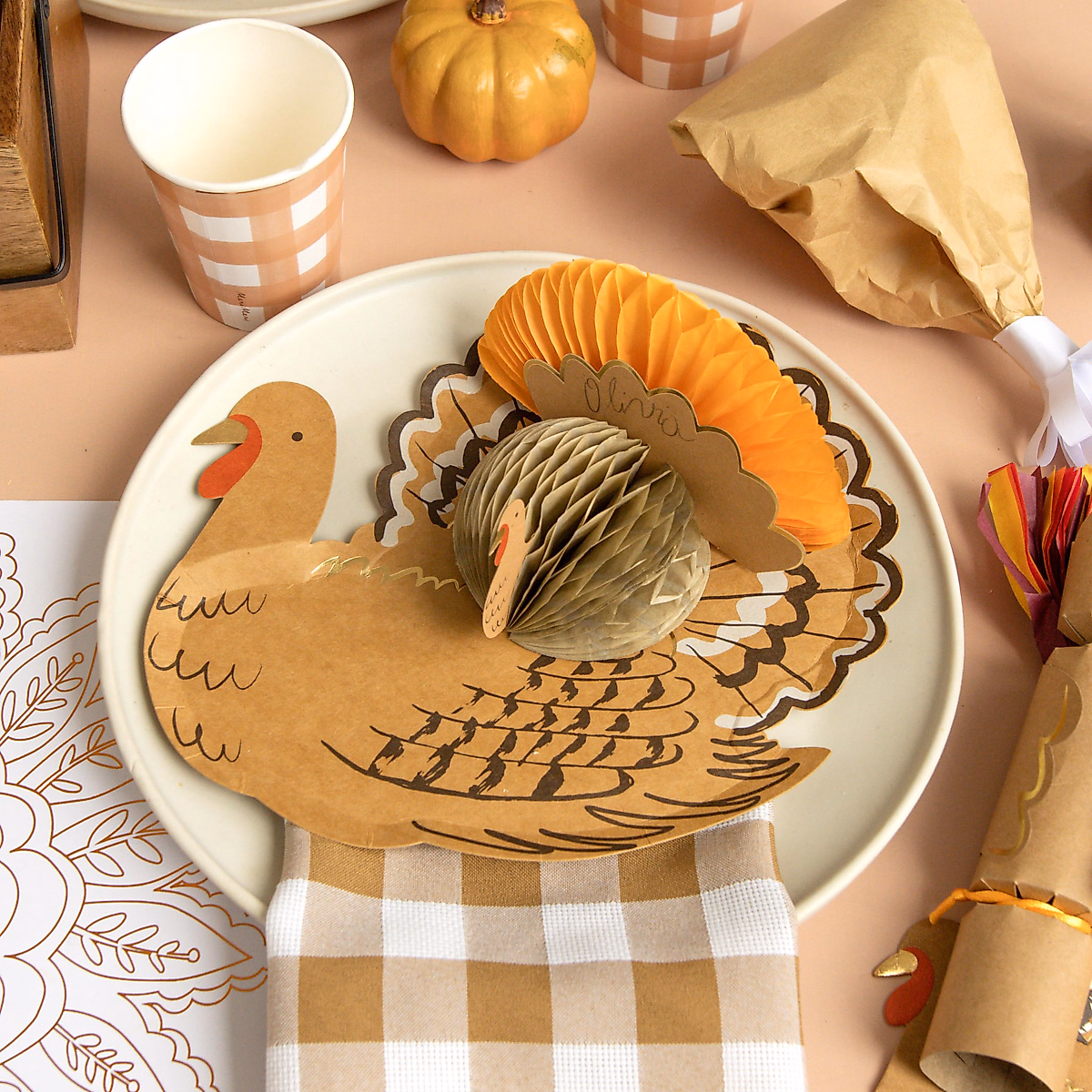 Meri Meri Turkey Place Cards (Pack of 8), 6" x 3" x 4.375" Thanksgiving Place Cards, Reusable Thanksgiving Table Decor