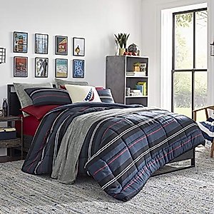 Nautica | Talmage Collection | Ultra Soft & Cozy Silky Microfiber Lightweight Reversible Comforter with Matching Sham(s), Queen, Navy