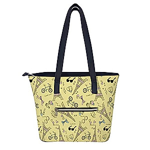 Cute Eiffel Tower Women's Tote Bag PU Leather Shoulder Bag Handbags Purse For Work Shopping Travel