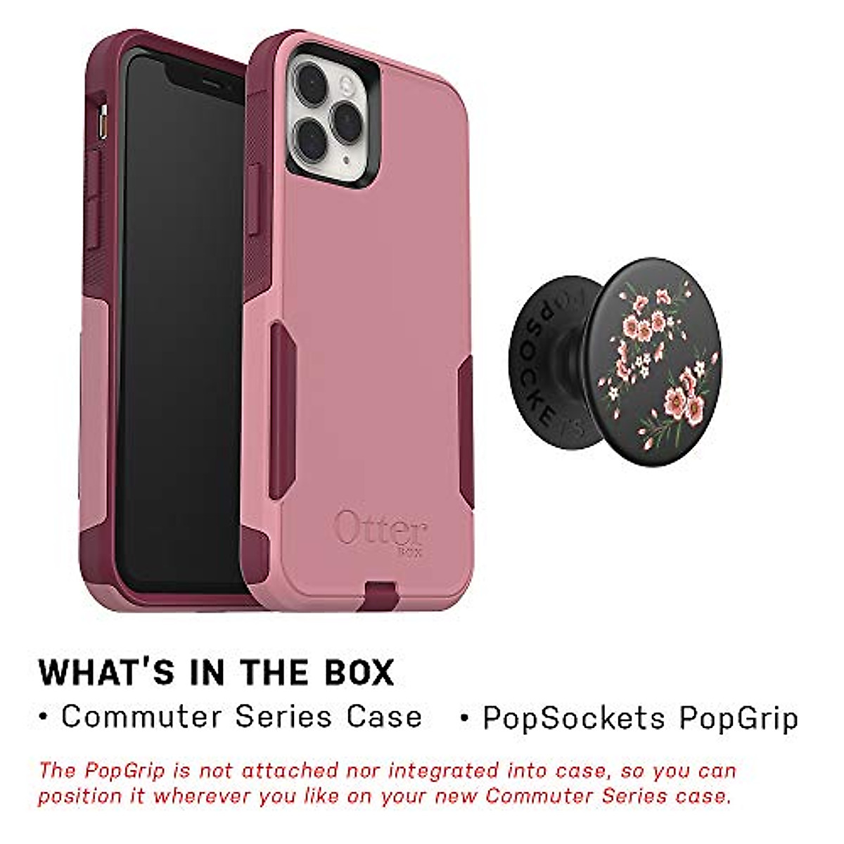 OtterBox Bundle Commuter Series Case for iPhone 11 Pro - (Cupids Way) + PopSockets PopGrip - (Blossom Flair) Pink