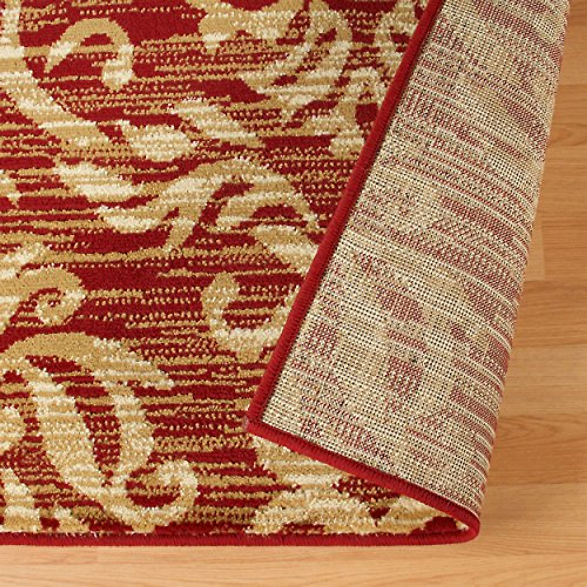 SUPERIOR Indoor Large Area Rug with Jute Backing, Bold Floral Design, Perfect for Living Room, Bedroom, Kitchen, Dorm, Office, Hallway, Entryway, Hardwood Floors, Fleur Collection, 5' x 8', Red