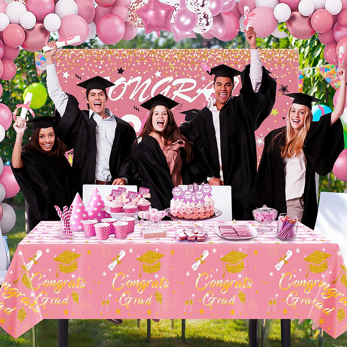 CESOF Graduation Tablecloth Party Decorations 2024, 3 Pack Black and Gold 54"x108" Congrats Grad Disposable Table Covers Plastic Cloth Tablecover for College High School Class of 2024 Party Supplies