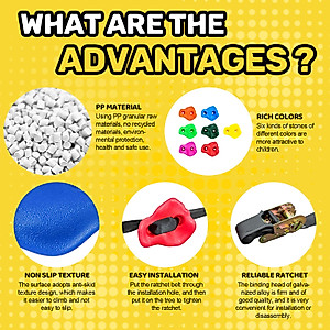 Just.smile Climbing Hold for Kids Outdoor-Ninja Tree Climbing Rocks 15 Pcs with 6 Ratchets-Climbing Grip Kits for Ninja Warrior Obstacle Course