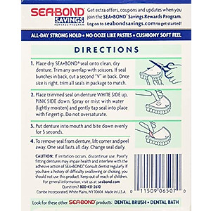 SEA-BOND Denture Adhesive Seals Uppers Fresh Mint, 30 Each (Pack of 3)