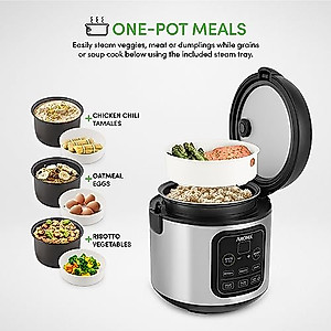 Aroma Housewares ARC-994SB Rice & Grain Cooker Slow Cook, Steam, Oatmeal, Risotto, 8-cup cooked/4-cup uncooked/2Qt, Stainless Steel