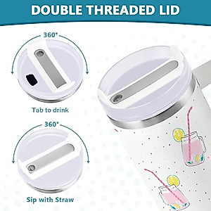 DIGTIA Stainless Steel Insulated Tumbler w/Handle & Straw, Cocktail Lemon Double Wall Vacuum Travel Coffee Mug Cup w/Lid, Leak-Proof Sports Pink Water Bottle,30oz