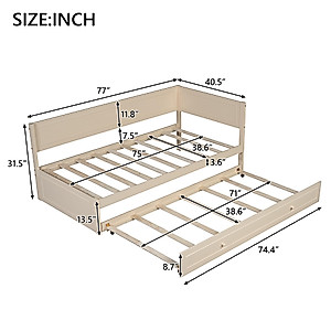 Merax Twin Size Wood Daybed with Trundle and Guardrail, Beige
