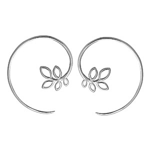 Boma Jewelry Sterling Silver Leaf Pull Through Hoop Earrings