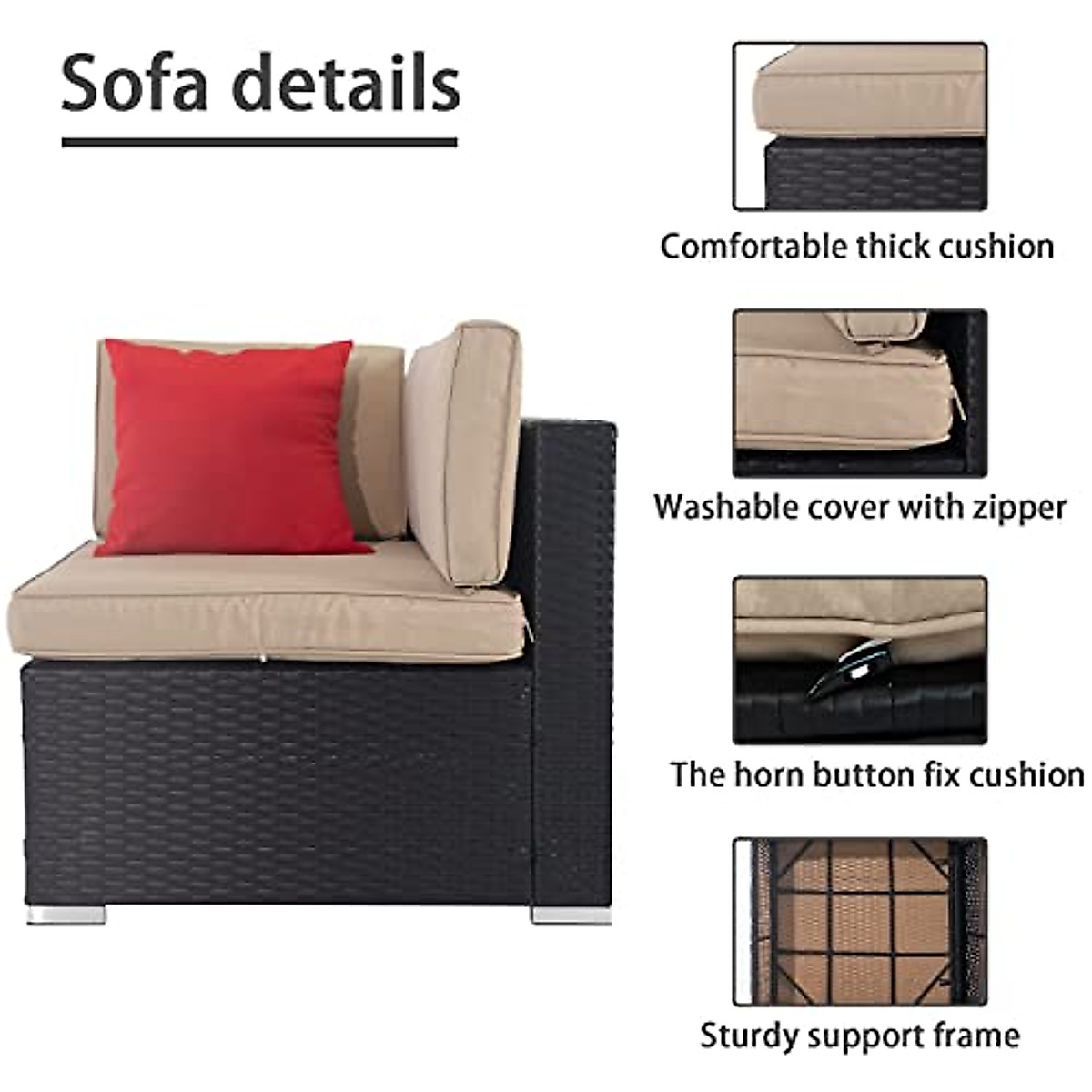 SUNCROWN 7-Piece Outdoor Sectional Sofa Couch - PE Rattan Wicker Modular Patio Furniture Conversation Set with Glass Coffee Table and Furniture Cover - Beige