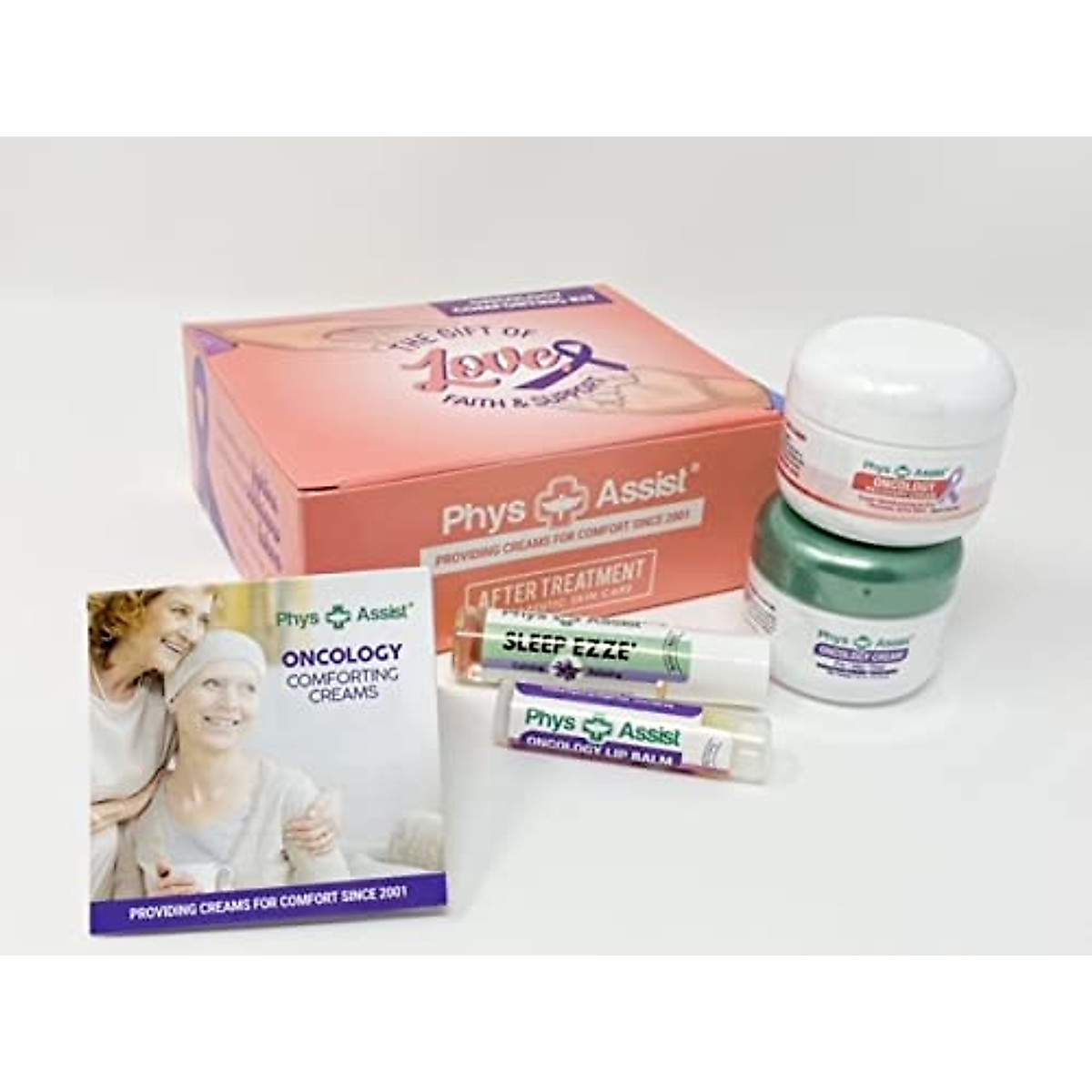 PhysAssist - Comfort kit for Chemo & Radio Patient The Gift of Love, Faith & Support. 2-1.5 oz face and body cream plus lip balm & roll-on