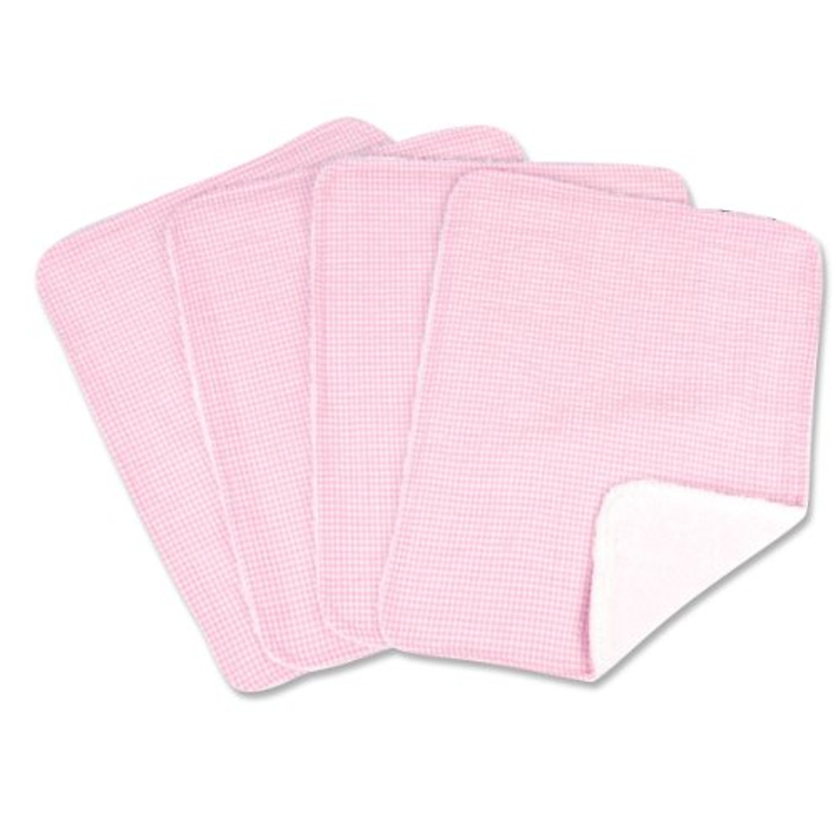 Pink Gingham 4 Pack Burp Cloth Set - 4 Deluxe Burp Cloths, Gingham Seersucker (4) Print, Pink and White, White Cotton Terry Cloth, 10 in x 13 in
