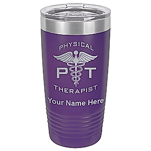LaserGram 20oz Vacuum Insulated Tumbler Mug, PT Physical Therapist, Personalized Engraving Included (Dark Purple)