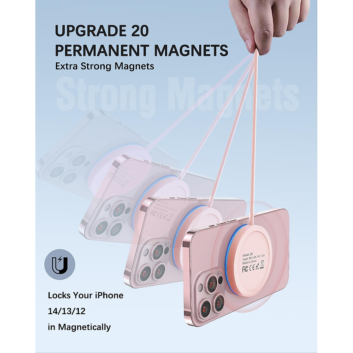 Magnetic Wireless Charger Fast Apple Mag-Safe Charger for iPhone 15 Pro Max/15 Pro/15/15 Plus/14/13/12 Series AirPods 3/2/Pro/Pro 2 LED Magnet Charging Pad with Dual Charging Ports Pink