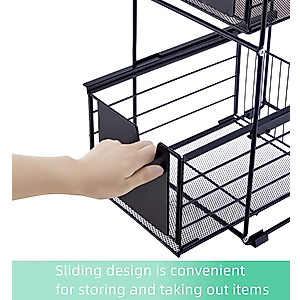 TidyEasy Under Sink Organizer 2-Tier,L-Shaped Cabinet Storage shelf with Sliding Drawer,Pull Out Home Organizers for Kitchen Bathroom (Large, Black)