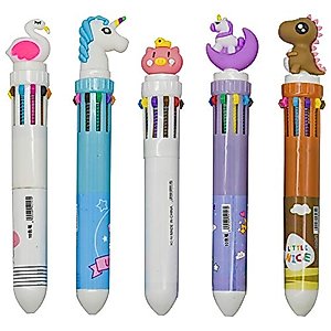 Maydahui 15PCS 10 in 1 Shuttle Pens Cute Retractable Multicolor Ballpoint Pen Unicorn Dinosaur Pig Flamingo Horse Cartoon Animal Shaped Design for School Home Office