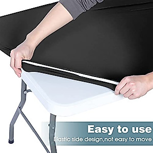 3 Pieces Spandex Tablecloth Stretch Fitted Tablecloth Polyester Fitted Picnic Table Cover Washable Folding Table Cover Rectangle Tablecloth with Elastic for Picnic Party(Black,72 x 30 x 30 Inch)