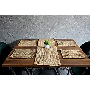 Heavenera Set of 4 100% Jute Braided Placemats Nonslip 13x13 Square Farmhouse Vintage Placemat for Dining Farmhouse Table Mats for Home Kitchen Christmas Parties (Classic, 13x13 inch)