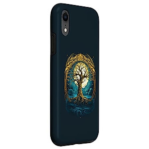 iPhone XR Odin Tree of Life Viking Valhalla Pagan Blue and Yellow Case