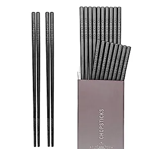 HIWARE 10 Pairs Fiberglass Chopsticks - Reusable Chopsticks Dishwasher Safe, 9 1/2 Inches - Black