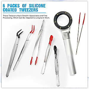 6 Pieces Rubber Tipped Tweezers PVC Stainless Steel Rubber Coated Tips Tweezers for Jewelry Hobby Industrial Hobby Craft (Black and Red)