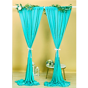SHERWAY 9.6 Feet x 10 Feet Aqua Silky Soft Curtain Wedding Backdrop Drapes, Slightly Shiny Satiny Window Curtains for Party Ceremony Decoration
