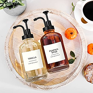 Coffee Bar Accessory - Coffee Syrup Dispenser for Coffee Bar Glass Coffee Syrup Bottles with Labels and Pump, Black