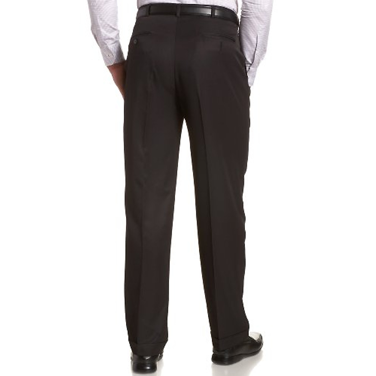 Haggar mens Mynx Gabardine Hidden Expandable Waistband Classic Fit Front Pleated dress pants, Black, 38W x 30L US